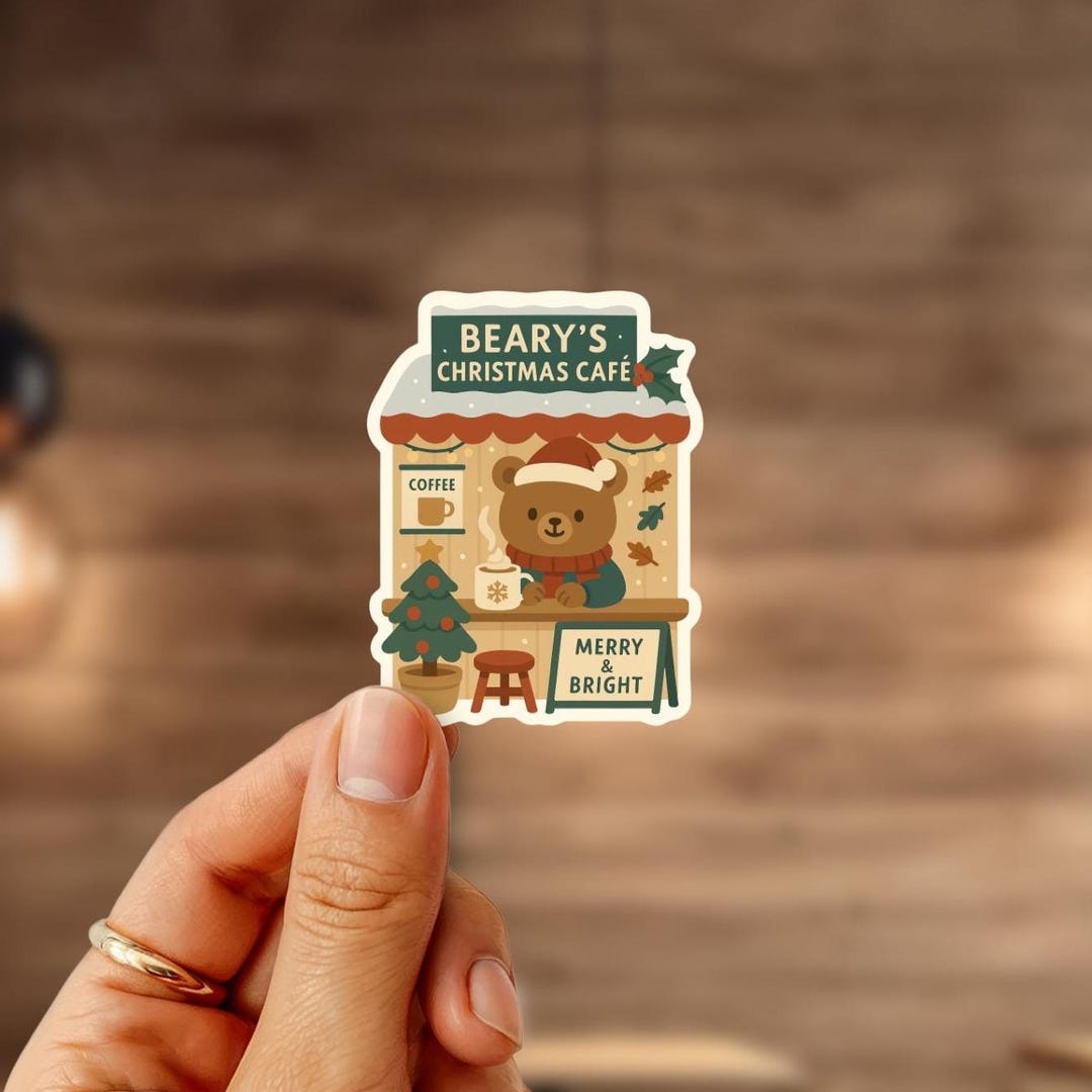Beary’s Christmas Café Sticker – Cute Bear Holiday Coffee Shop ...