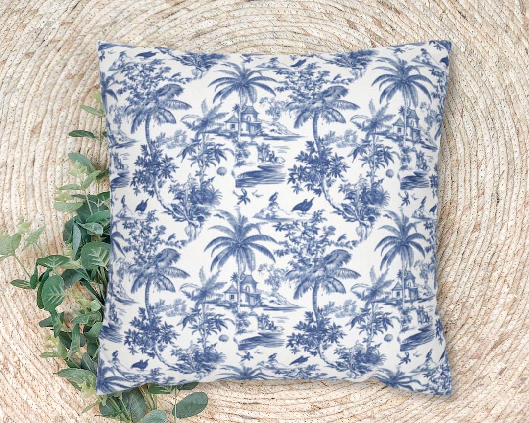 Pillow Cover Coastal Grandmillennial Nautical Blue Toile Pillow Beach ...