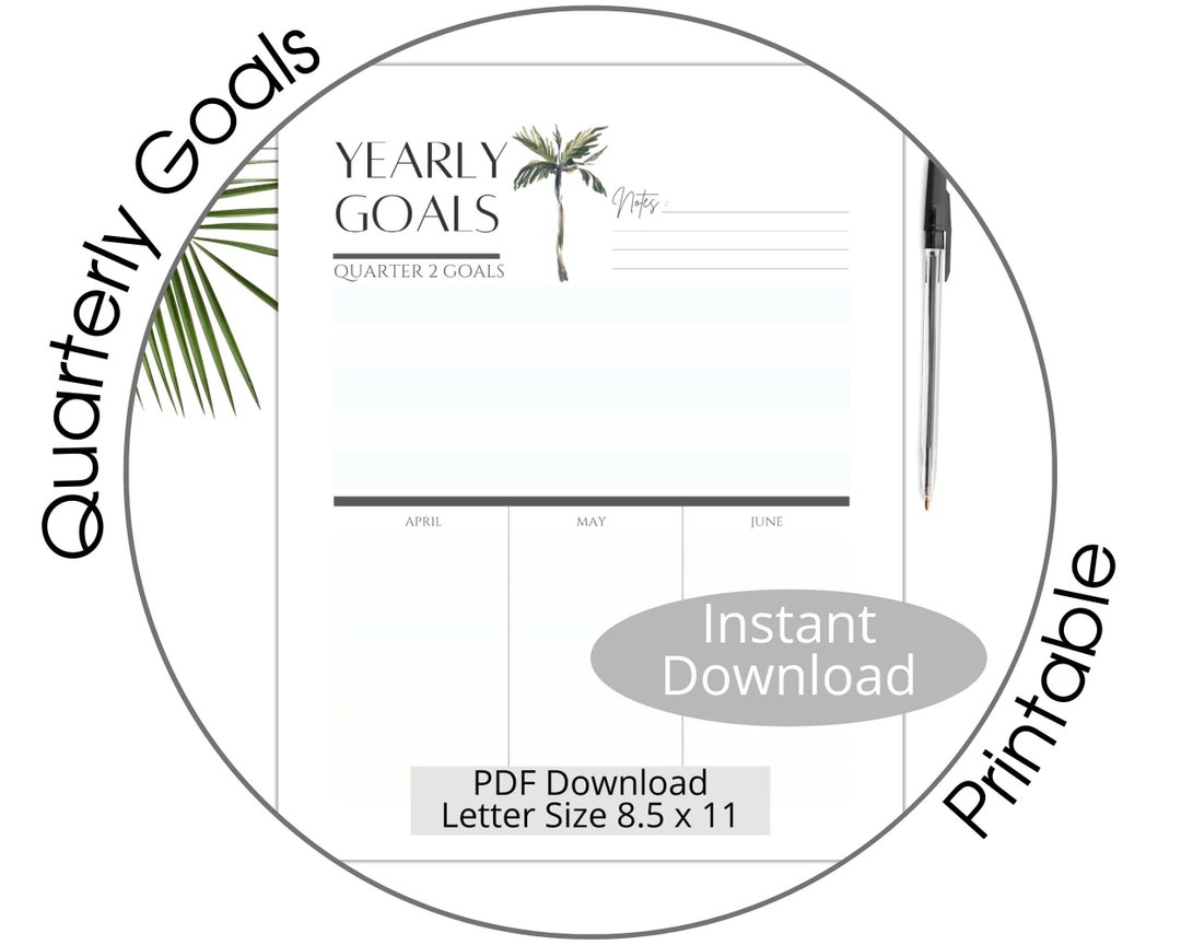 Goals Year Instant Download Tropical Planner Printable Quarterly Goal ...