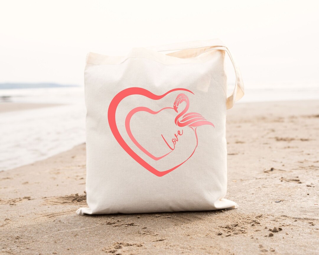 Flamingo Tote Bag, Pink Flamingo, Heart Tote Bag, Flamingo Beach Bag ...