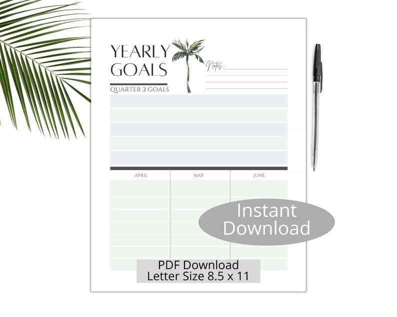 Goals Year Instant Download Tropical Planner Printable Quarterly Goal ...