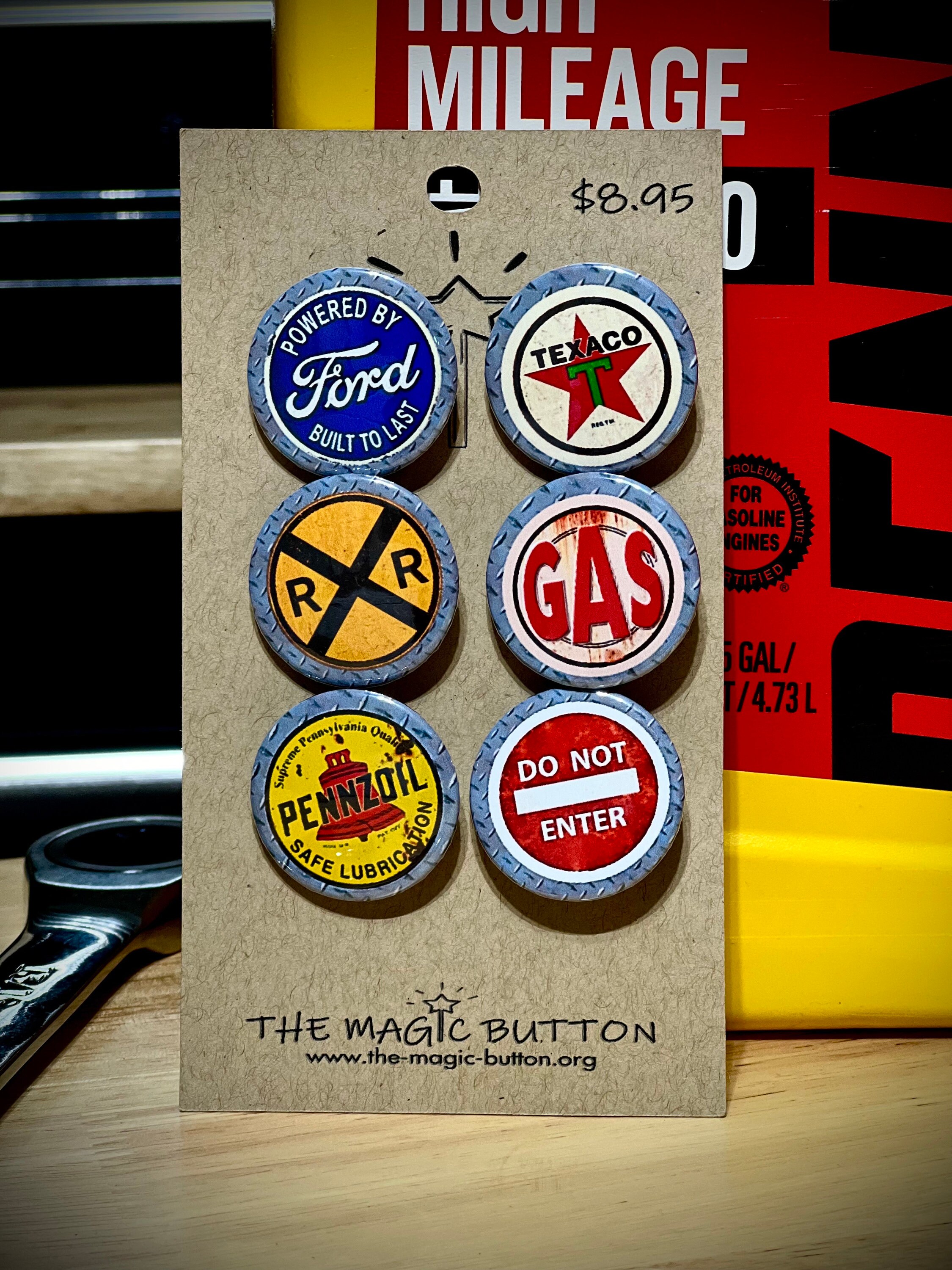 Vintage Ford Chevy Road Sign Oil Gas 1.25 Button Pins, Magnets ...