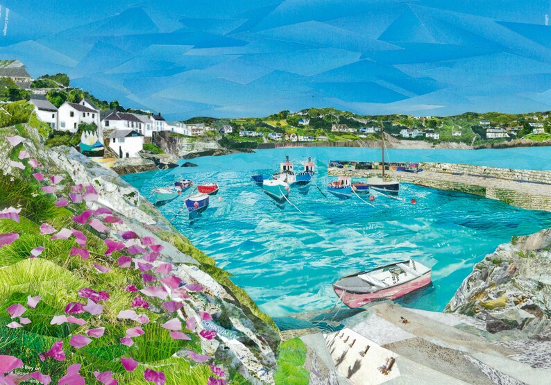 Coverack Harbour, Cornwall, Art Print, Collage - Etsy