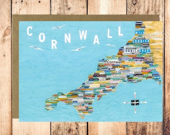 Cornwall Map Card - Etsy UK