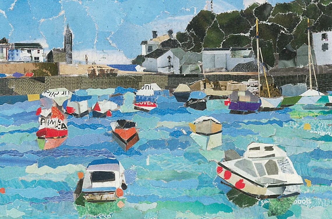 Porthleven Harbour Cornwall Collage Art Print Junk Mail Art. - Etsy UK