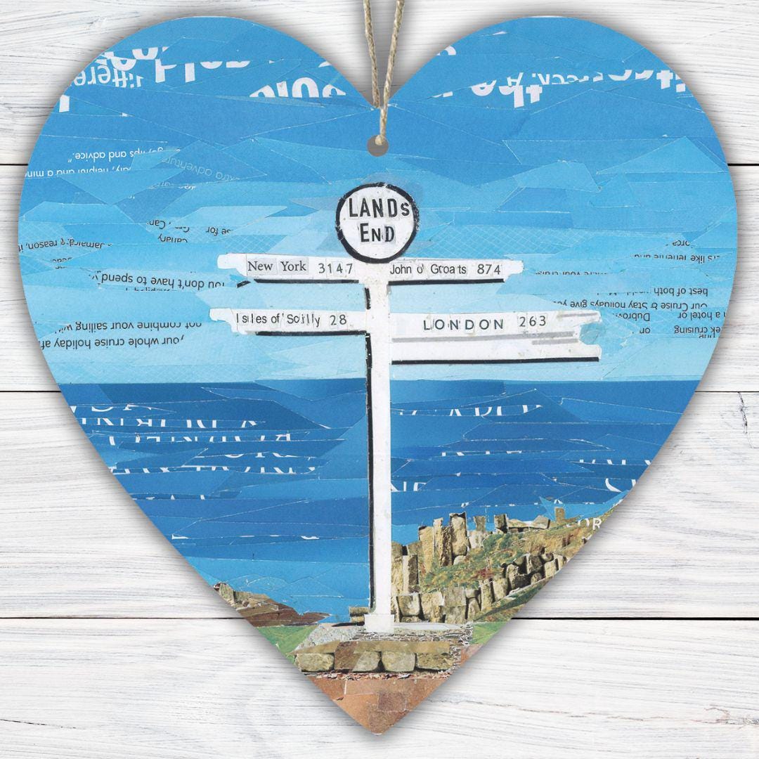 Land's End Signpost Hanging Heart: Cornwall Landmark Keepsake - Etsy