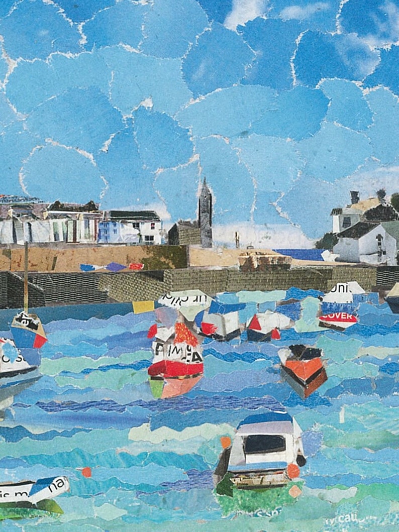 Porthleven Harbour Cornwall Collage Art Print Junk Mail Art | Etsy