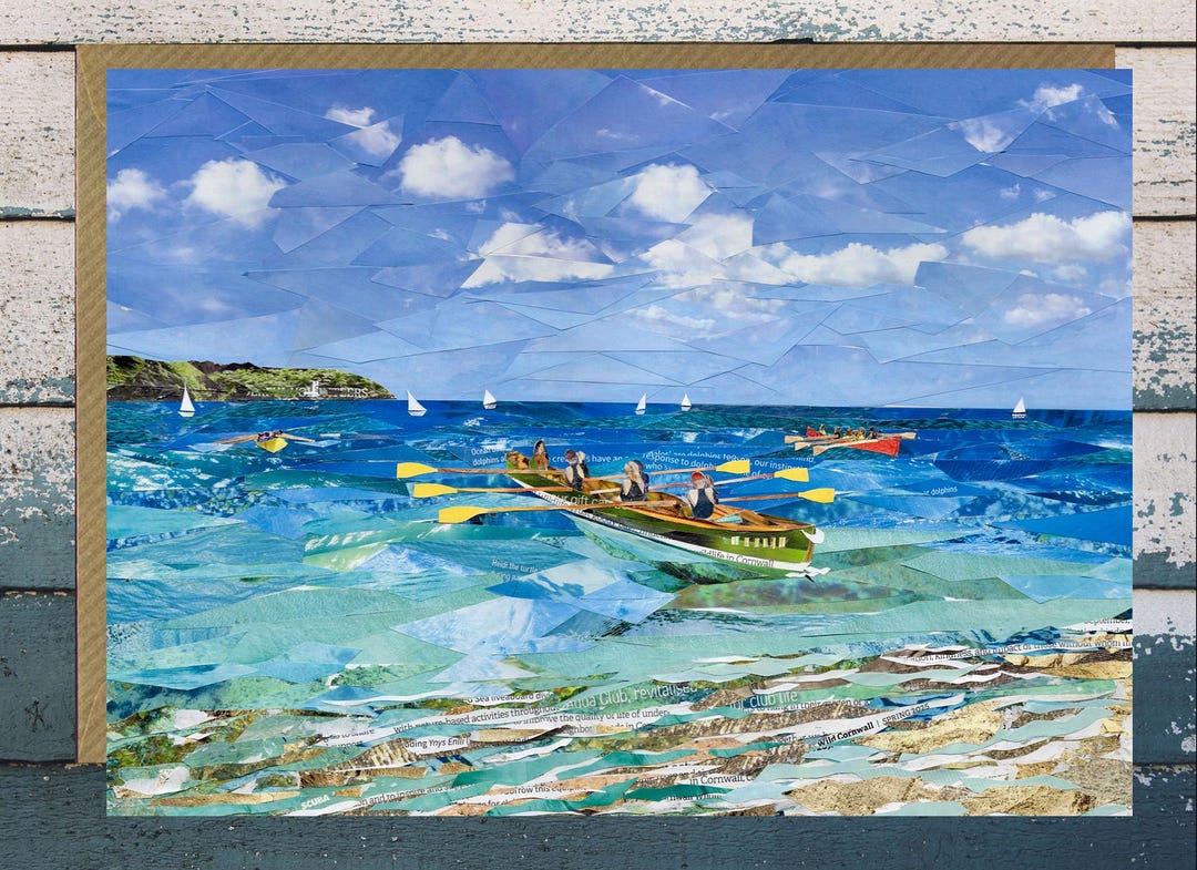 Gig Rowing, Cornwall, Collage Card. - Etsy