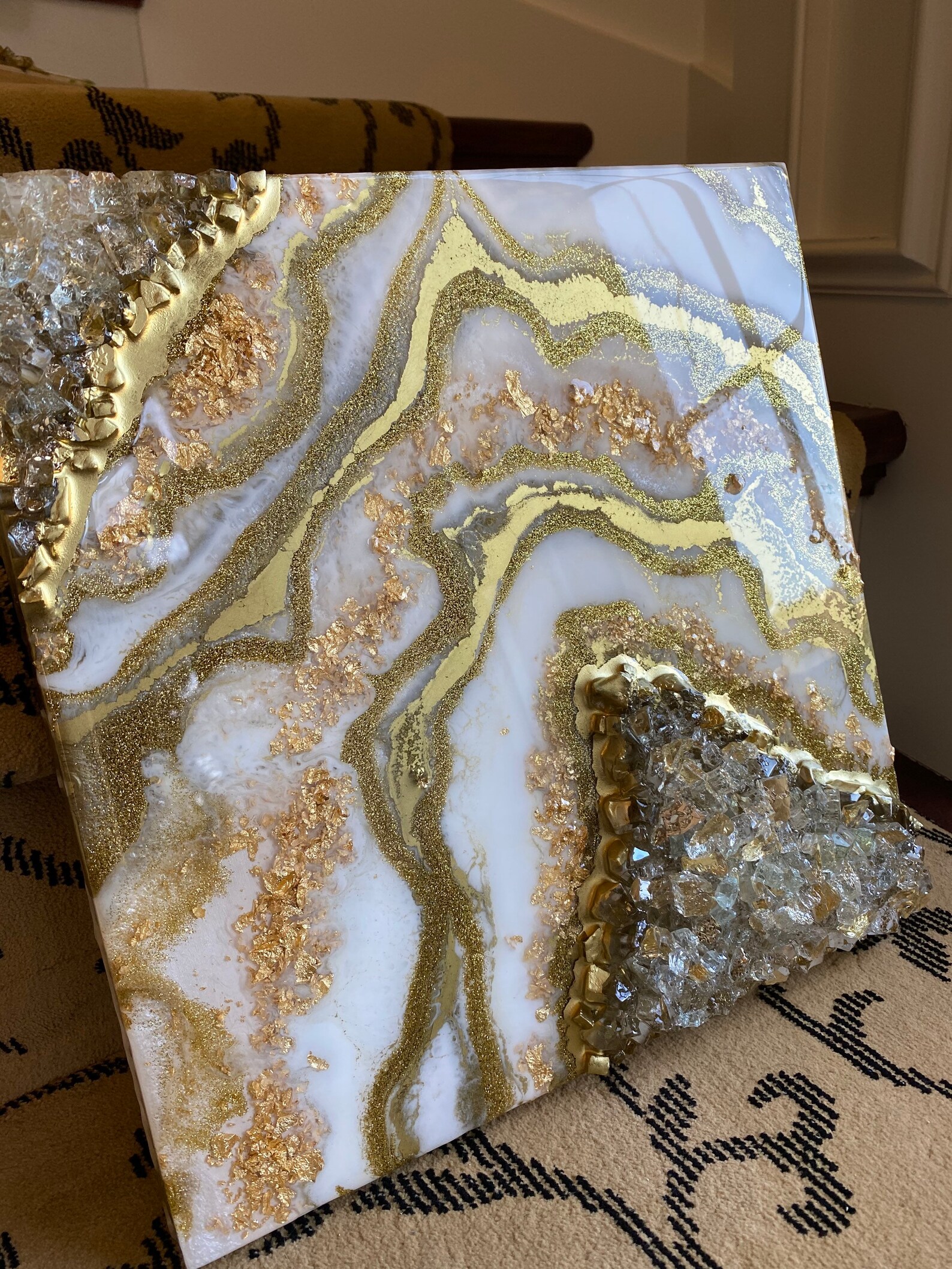 White/gold Geode Resin Wall Art - Etsy
