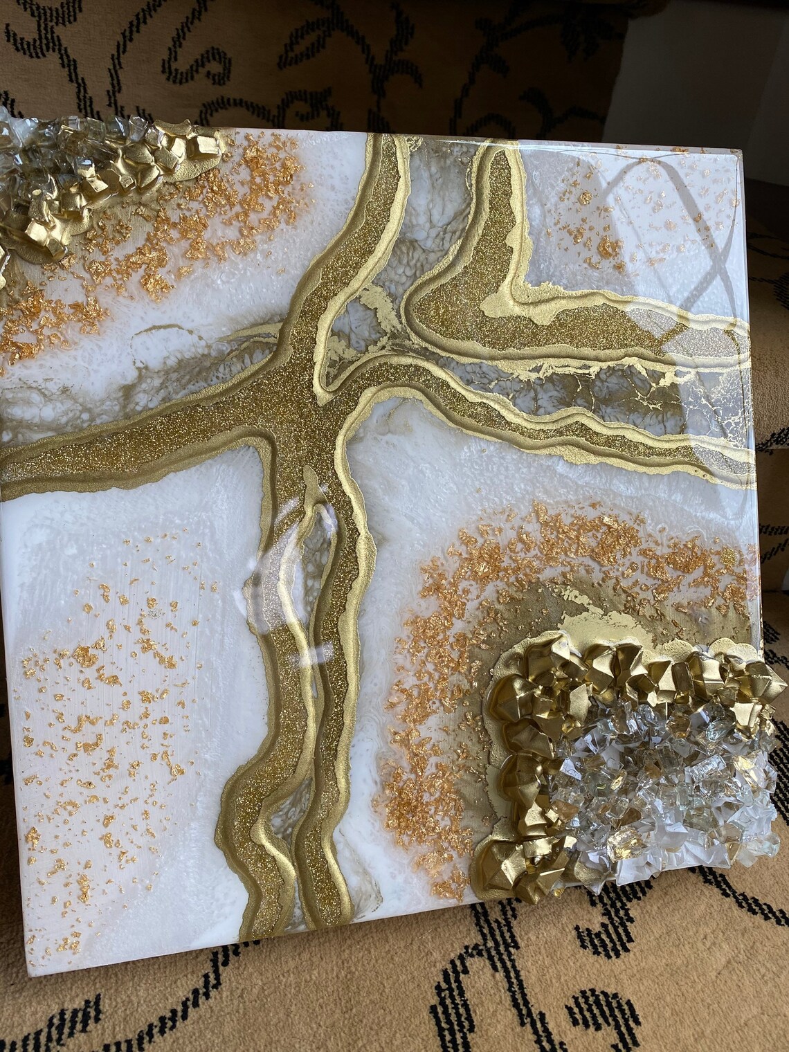 White/gold Geode Resin Wall Art - Etsy