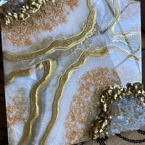 White/gold Geode Resin Wall Art - Etsy