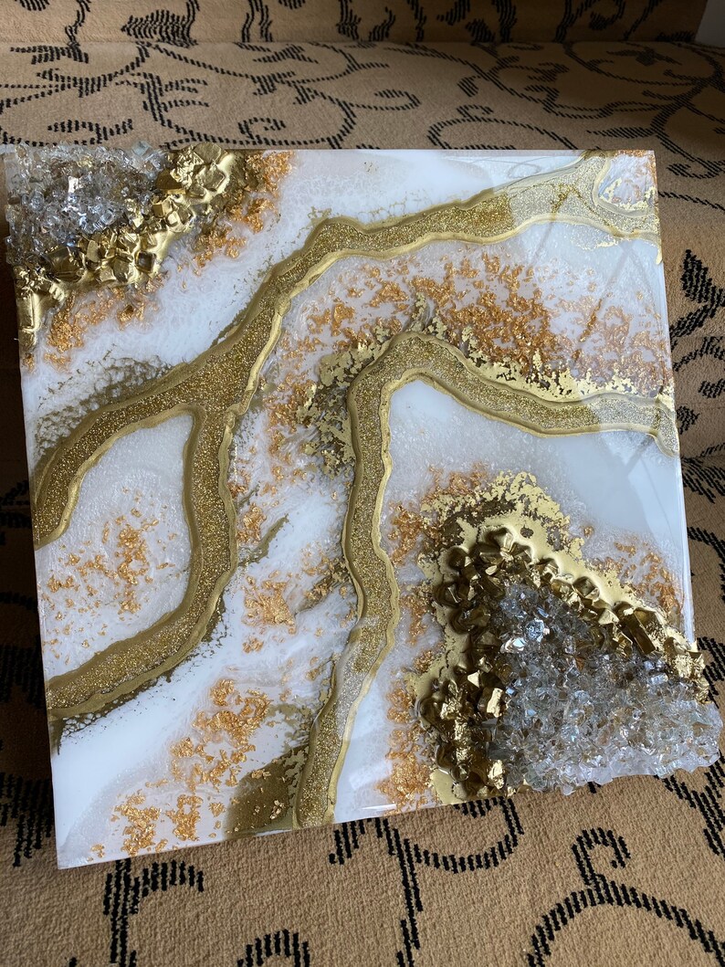 White/gold Geode Resin Wall Art - Etsy