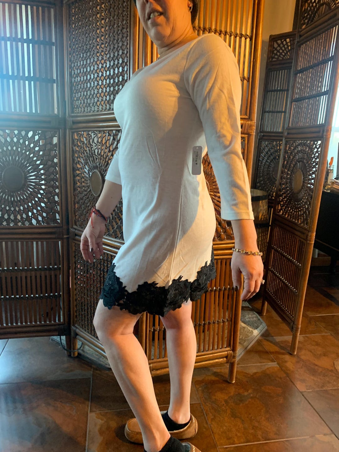 Beautiful Spring/summer Soft White Dress W/elegant Black Embroidered ...