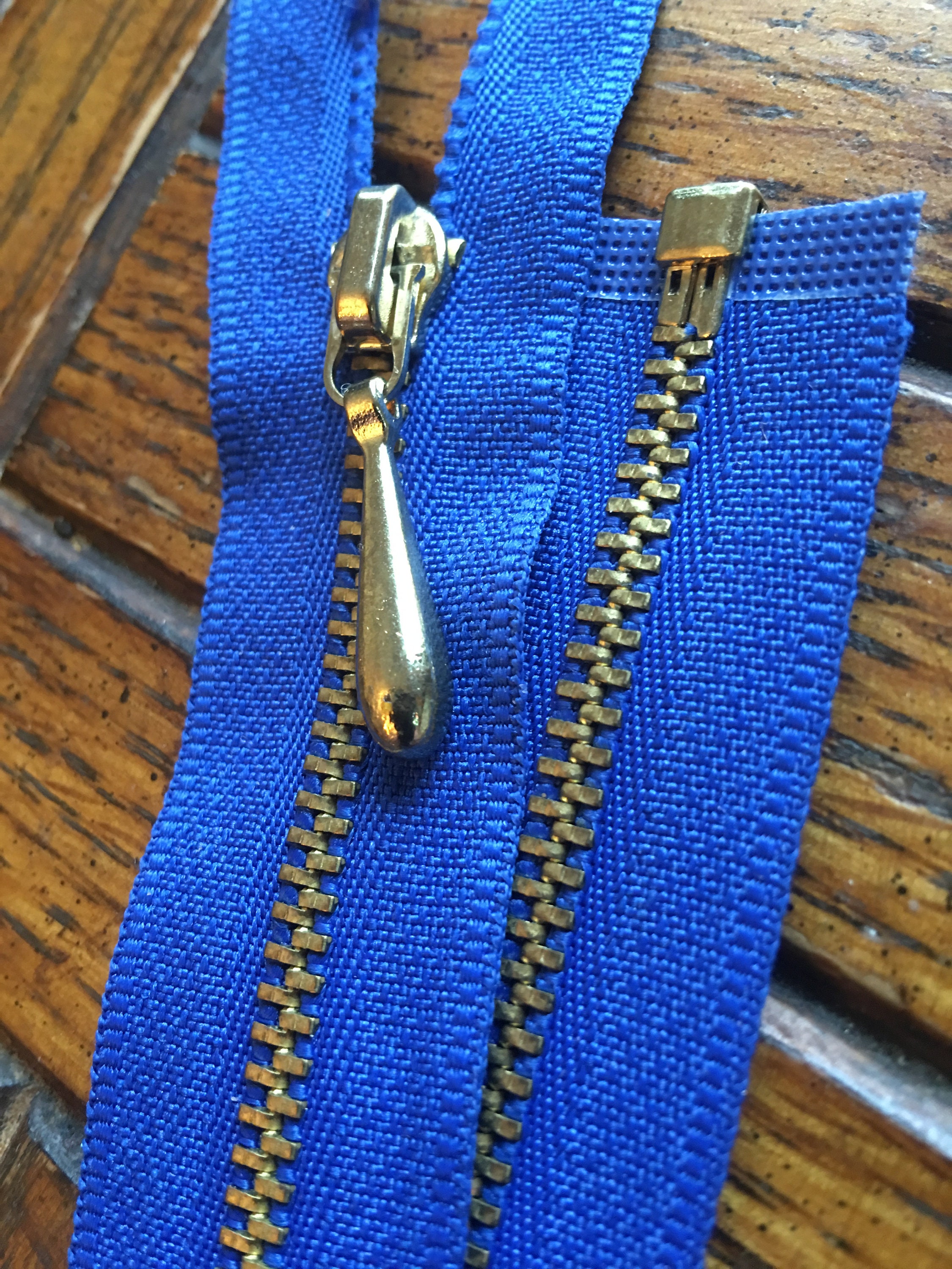 17 Blue Separating Zipper W/solid Brass Chunky Teardrop | Etsy