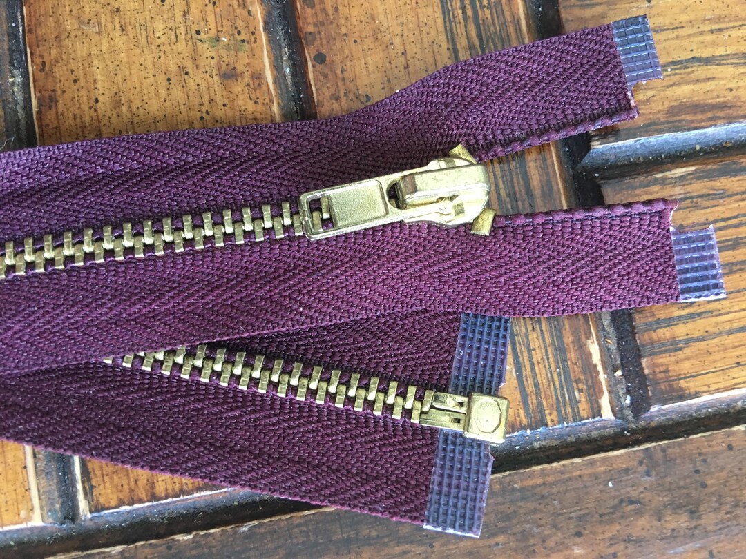 Two Pieces 18" Deep Purple Zipper W/#4.5 Solid Brushed Brass ~great ...