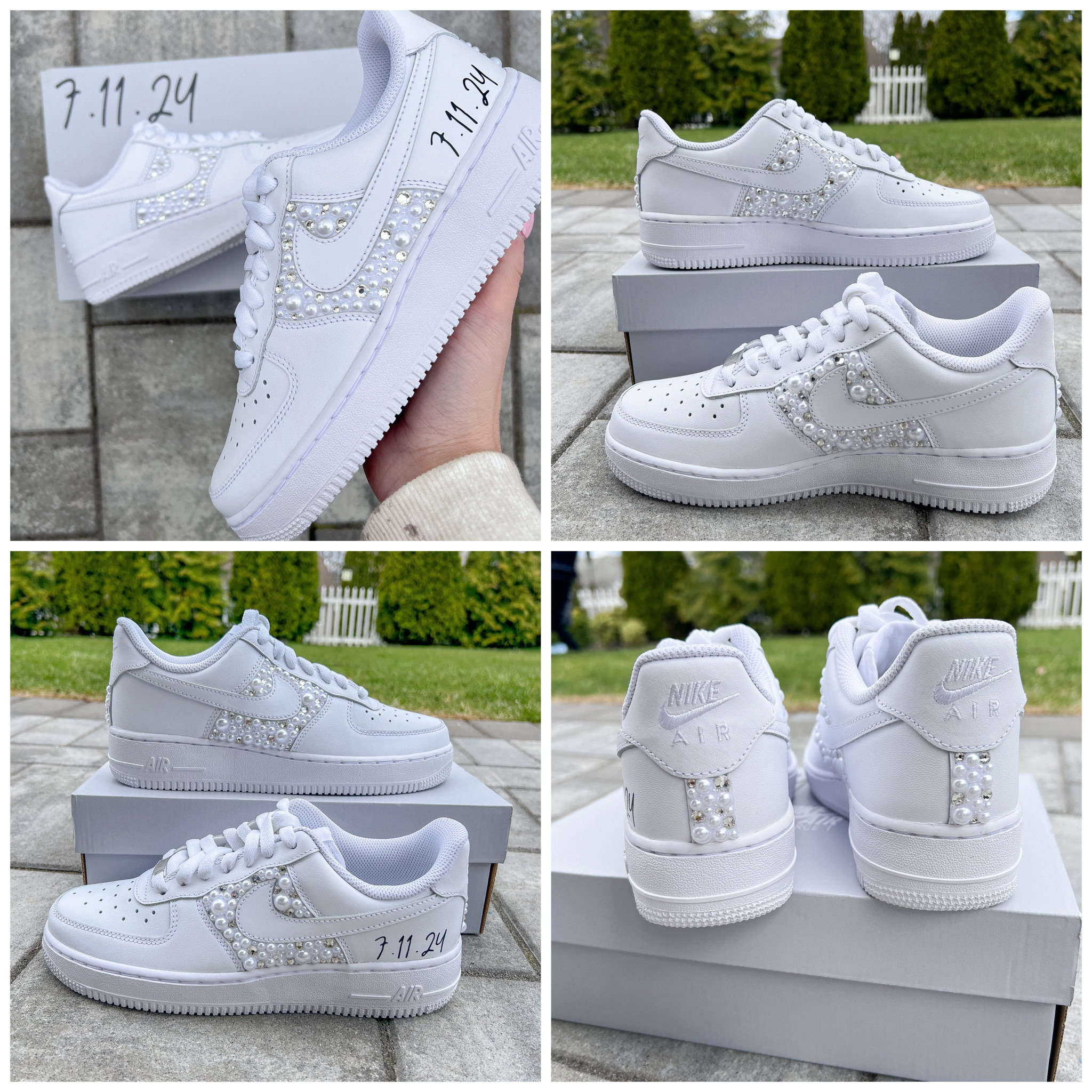 Personalized Bridal Air Force 1 Sneakers: Rhinestone & Pearl Wedding ...
