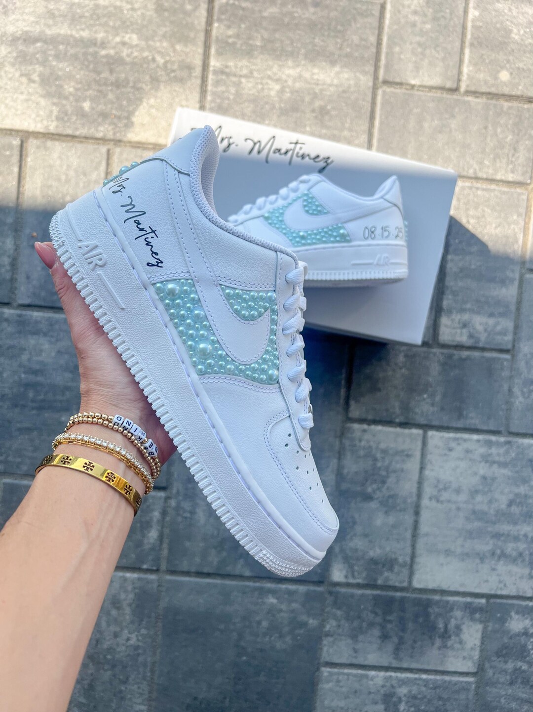 Personalized Bridal Air Force 1 Sneakers: Blue Pearl Wedding Shoes - Etsy