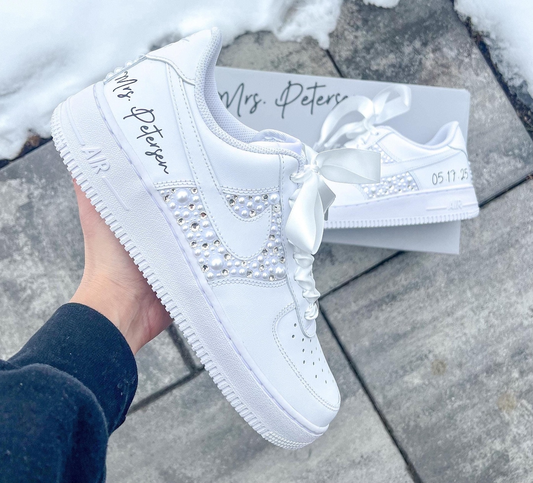 Personalized Bridal Air Force 1 Sneakers: Rhinestone & Pearl Wedding ...