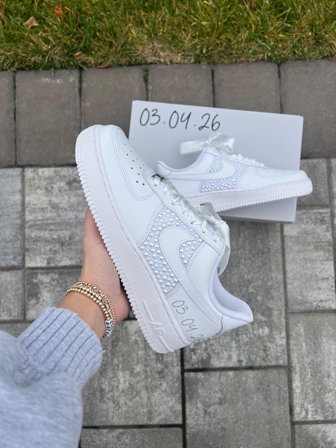 Personalized Bridal Air Force 1 Sneakers White Pearl Wedding Shoes - Etsy