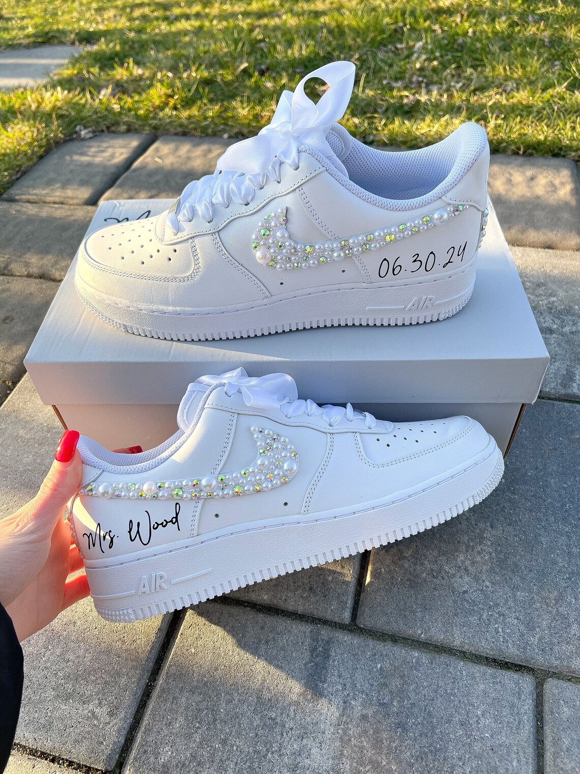 Personalized Bridal Air Force 1 Sneakers: AB Crystal Rhinestone Pearl ...