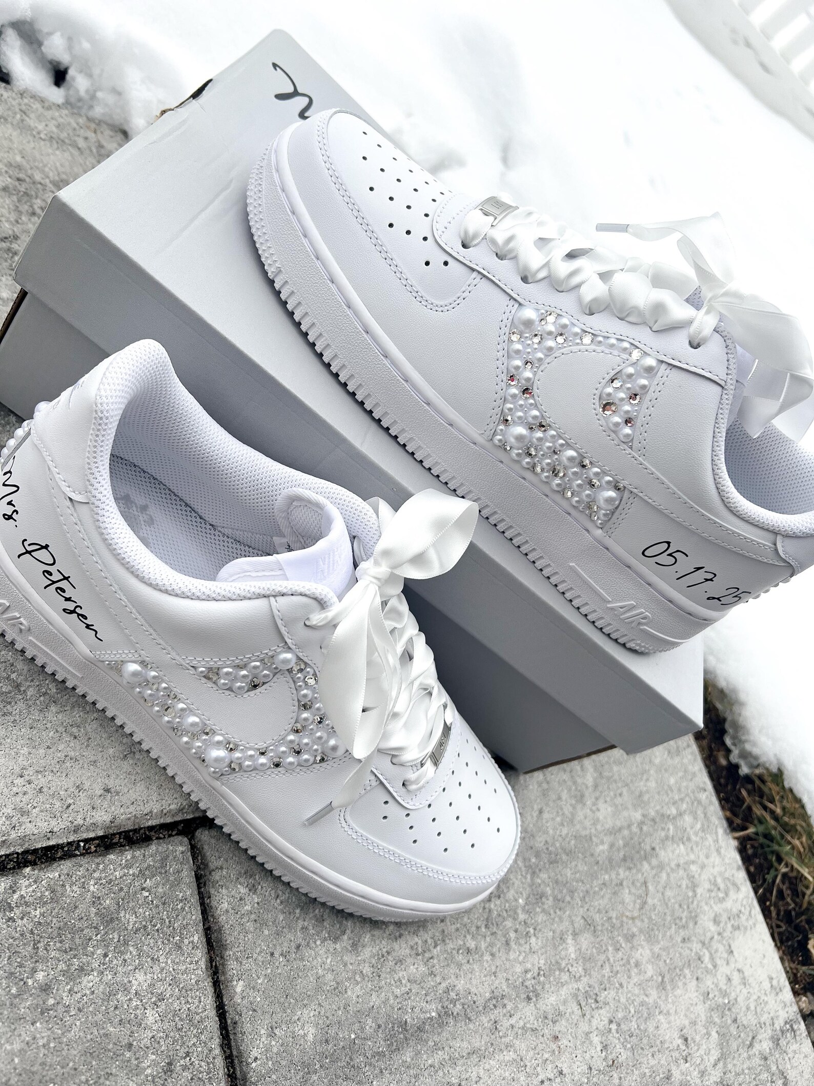 Personalized Bridal Air Force 1 Sneakers: Rhinestone & Pearl Wedding ...