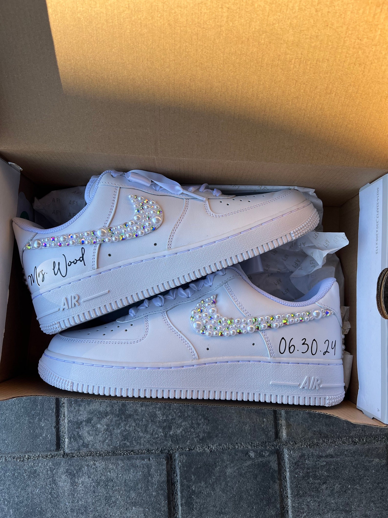 Personalized Bridal Air Force 1 Sneakers: AB Crystal Rhinestone Pearl ...