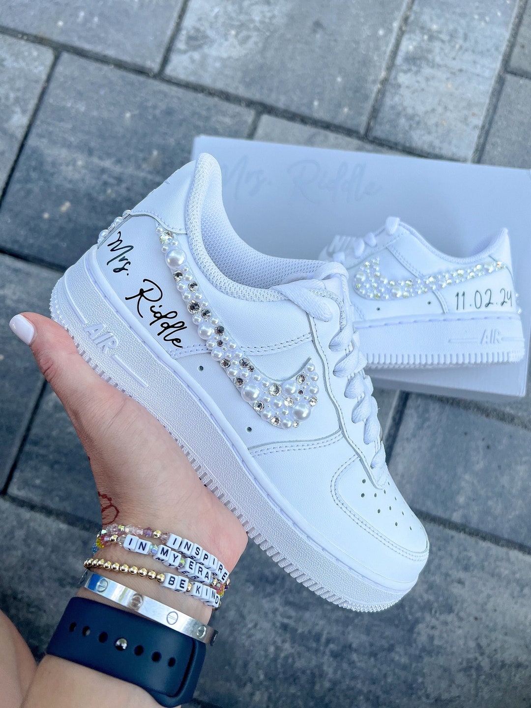 Personalized Bridal Air Force 1 Wedding Sneakers: Rhinestone & Pearl - Etsy