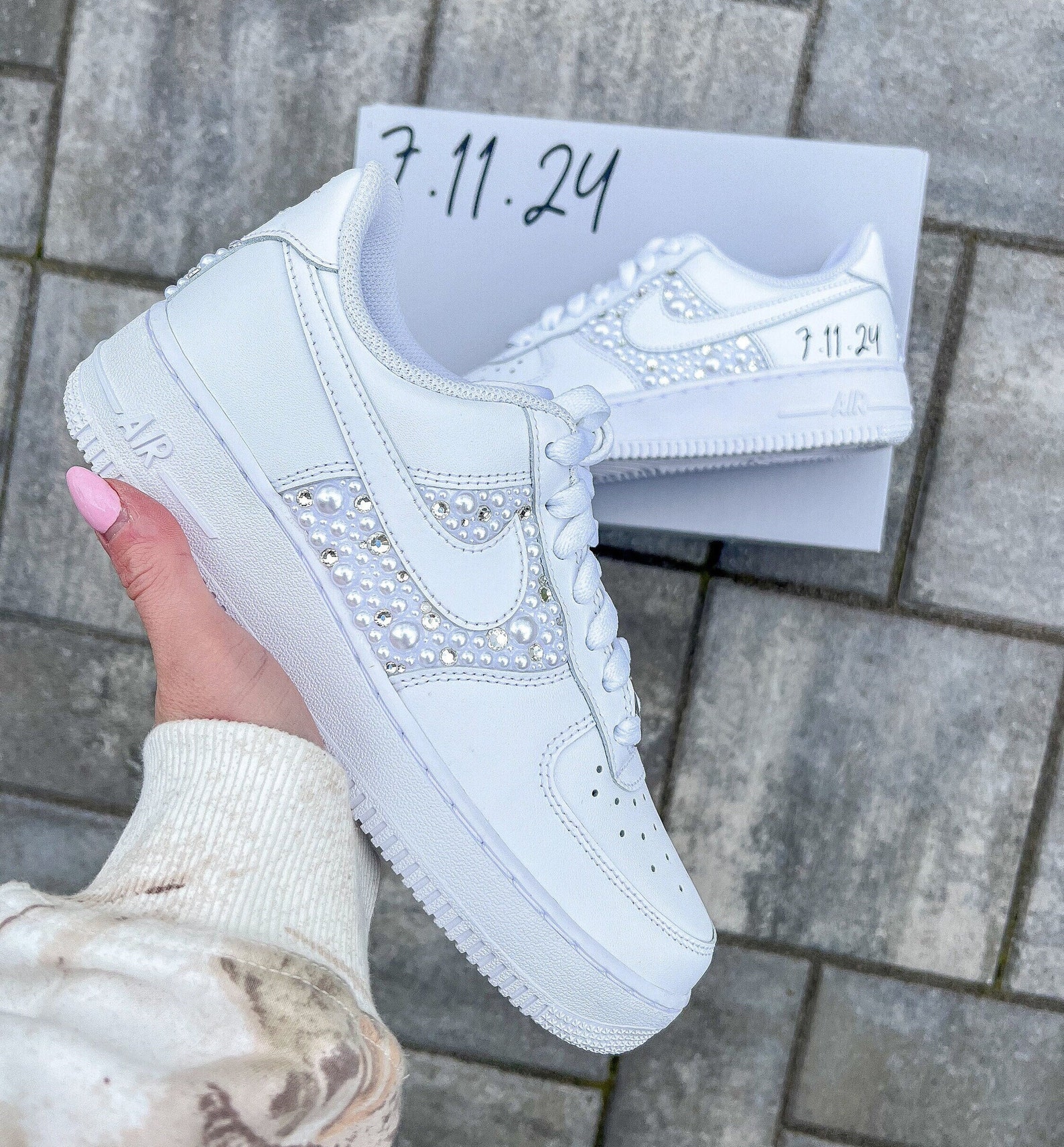 Personalized Bridal Air Force 1 Sneakers: Rhinestone & Pearl Wedding ...