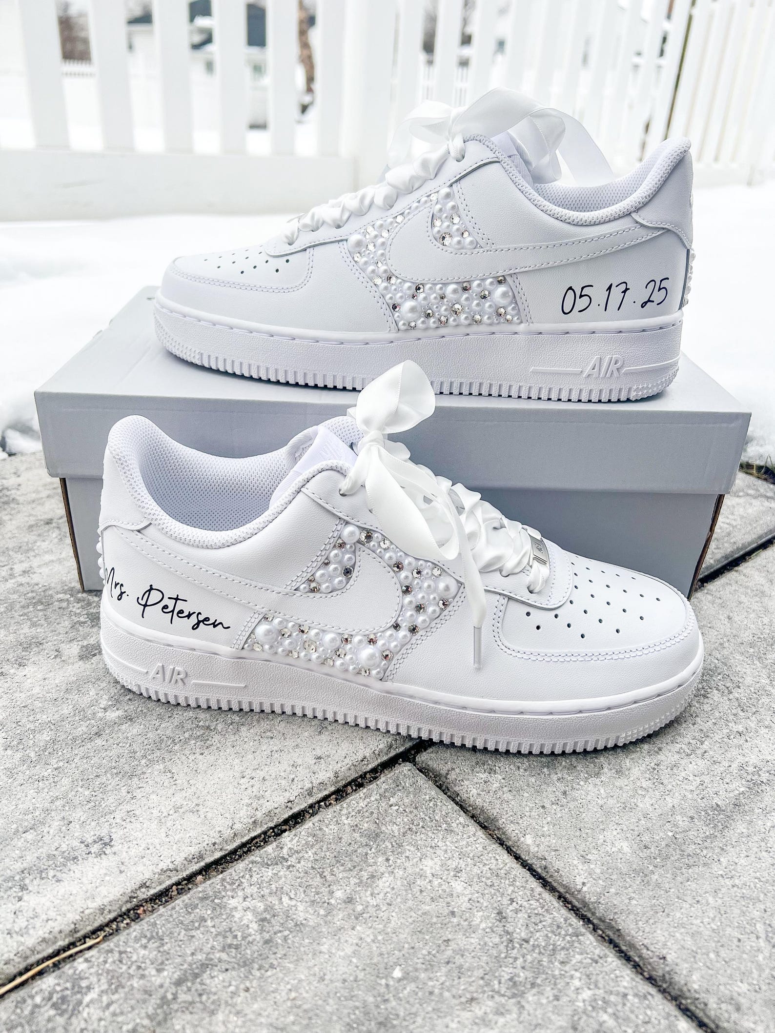 Personalized Bridal Air Force 1 Sneakers: Rhinestone & Pearl Wedding ...