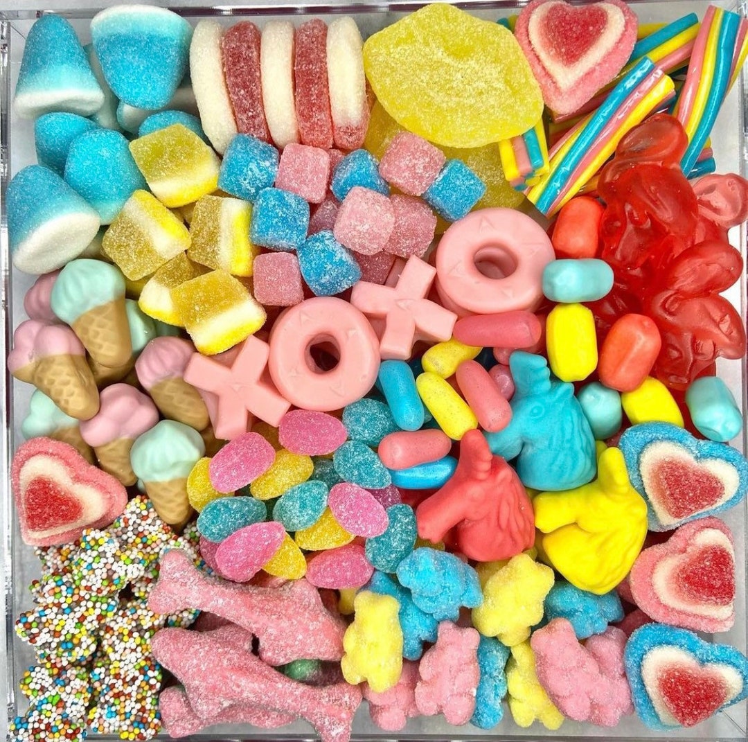 Rainbow Candy Charcuterie Board in Lucite Acrylic Tray 12x12 in ...