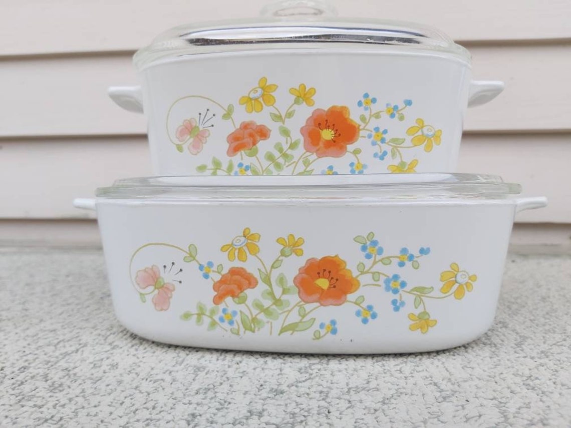 Corningware Casserole Set Wild Flower/orange Flower - Etsy