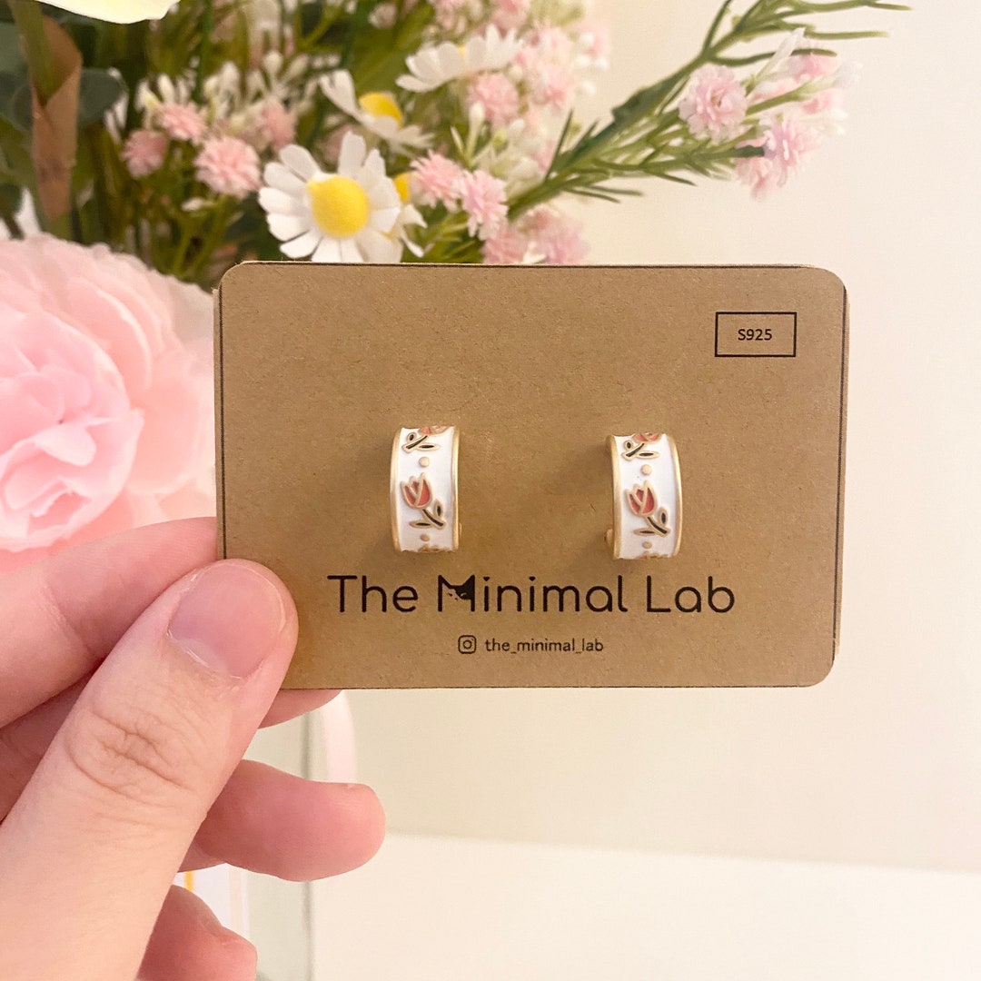 925 Sterling Silver Rose Earring Dainty Floral Huggie Earring Flower ...