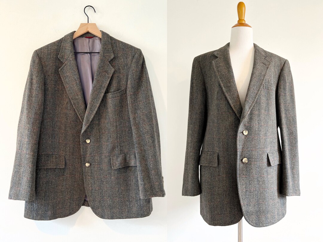 Vintage 1980s Plaid Tweed Wool Blazer Men’s Sport Coat Minimalist ...