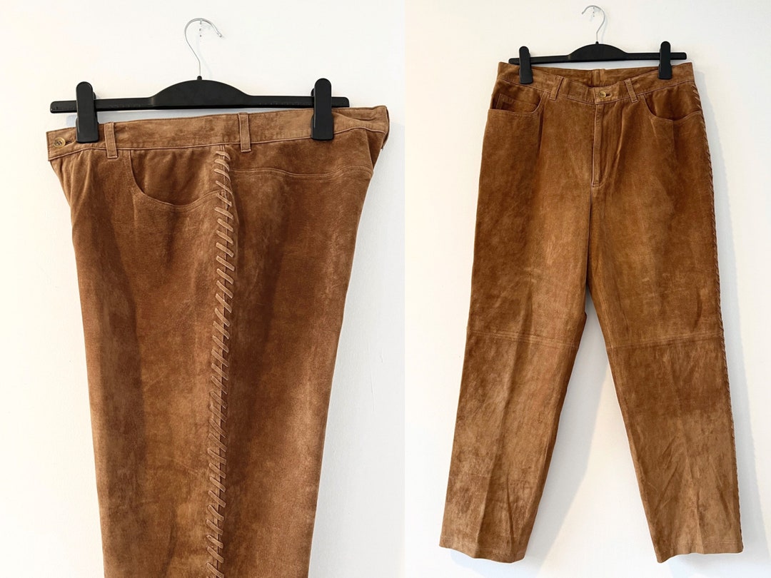 Vintage 90s Western Camel Suede Leather Straight Leg Pants | Braid ...