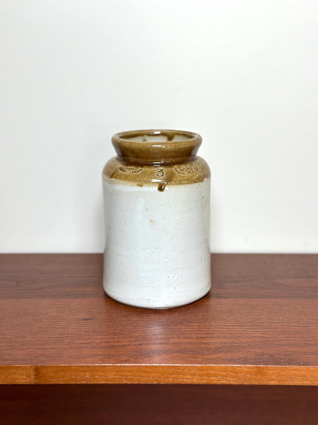 Vintage English Earthenware Storage Jar – Dual-tone Salt Glazed Ceramic ...
