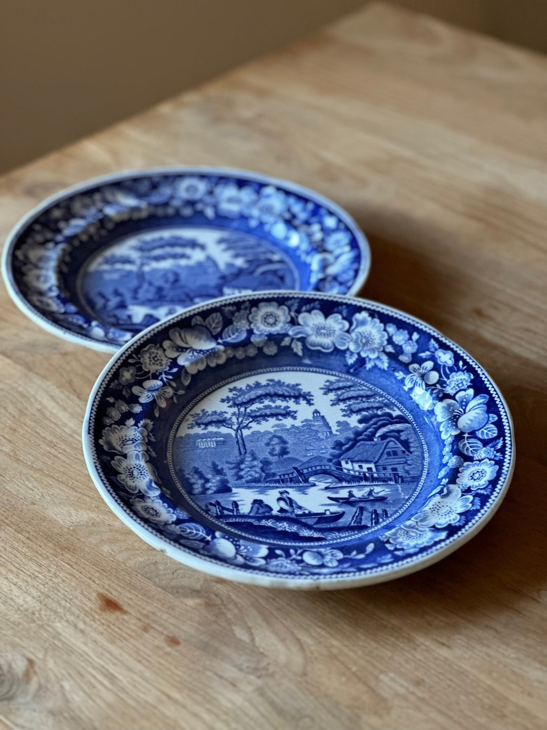 Antique Nuneham Courtenay Wild Rose Border Blue Transferware Plates - Etsy