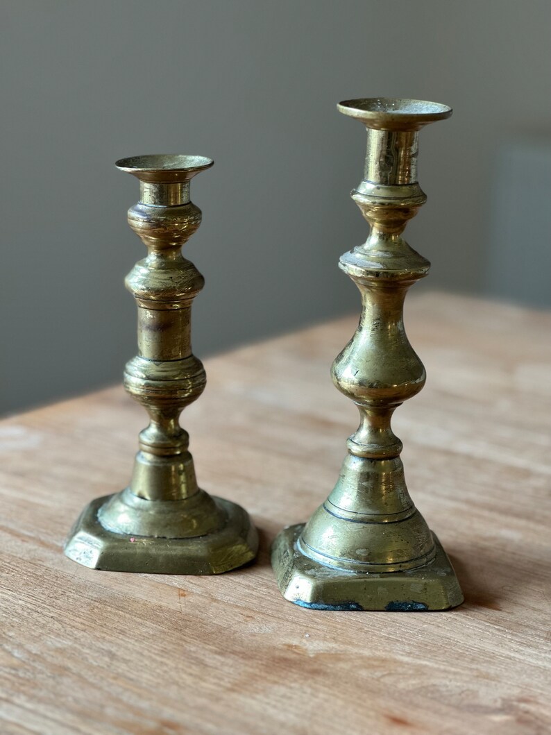 Set of 2 Antique Victorian Brass Candle Holders - Etsy