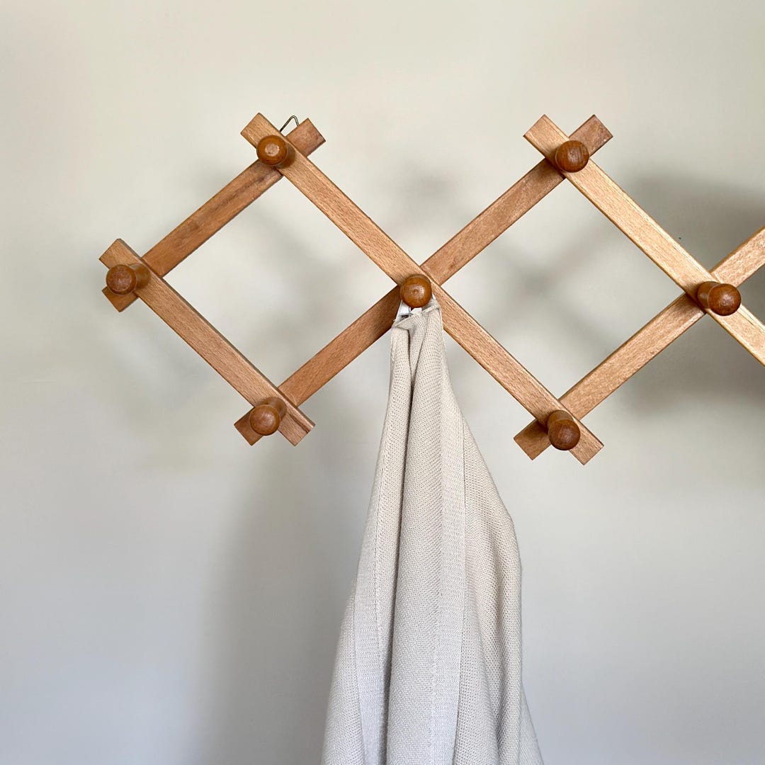 Vintage Wood Accordion Wall Hanger / Coat Rack. Circa 1970s. - Etsy