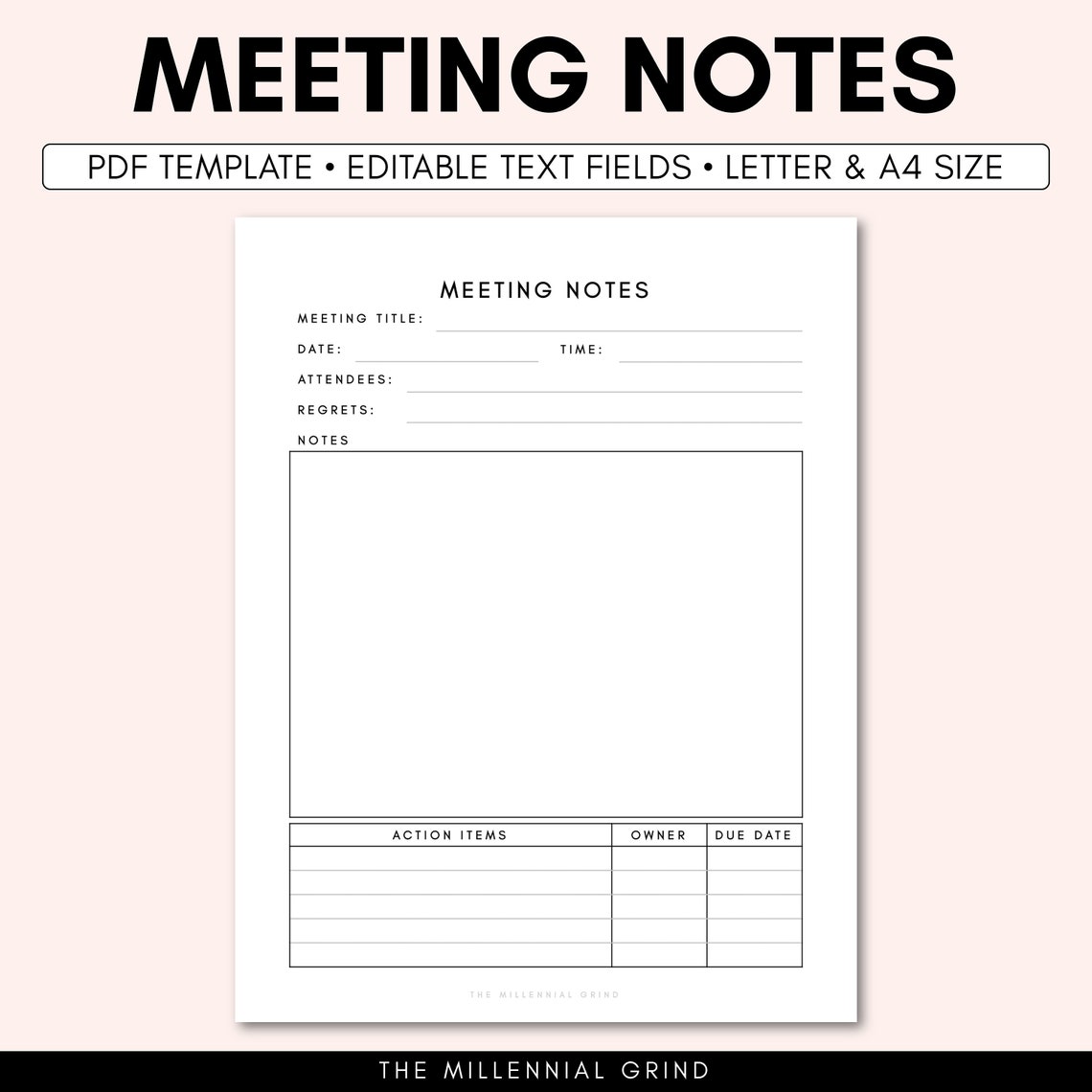 Meeting Notes PDF | Meeting Notes Template | Meeting Notes Printable ...