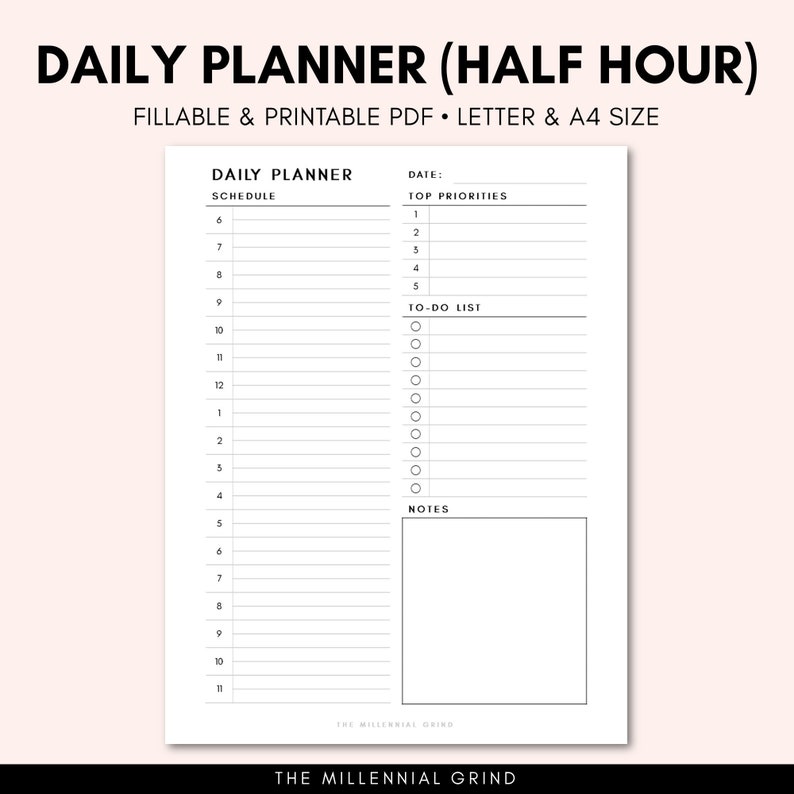 Daily Planner (half-hour) | Daily Calendar | Daily Schedule | To-do ...