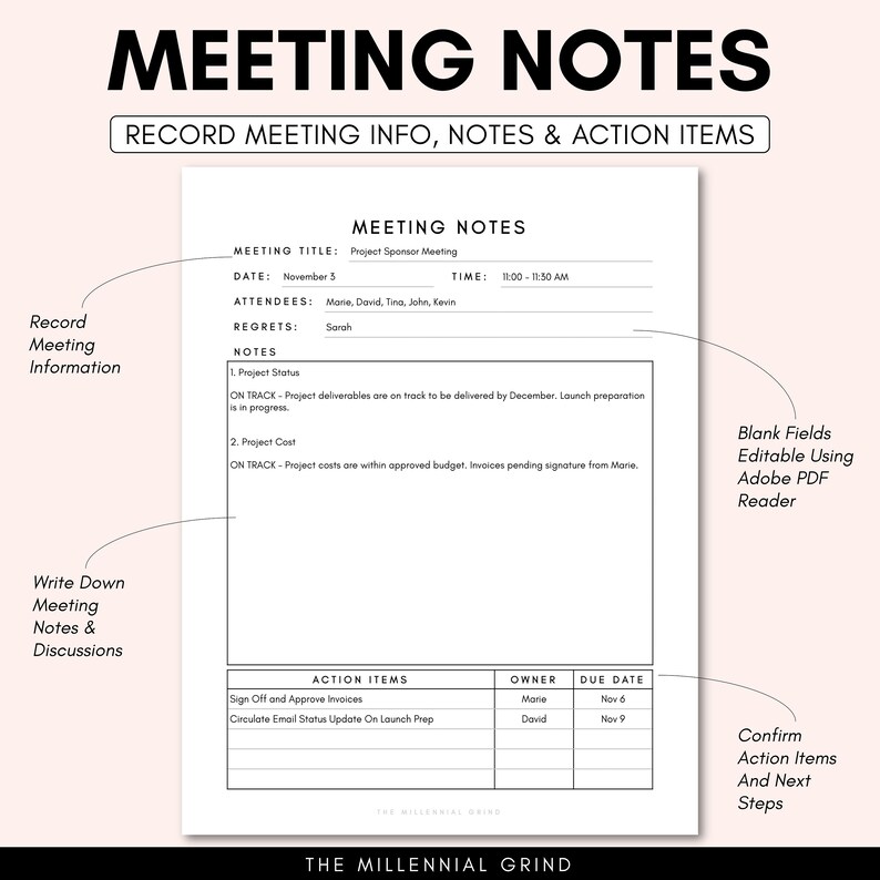 Meeting Notes PDF Meeting Notes Template Meeting Notes Printable