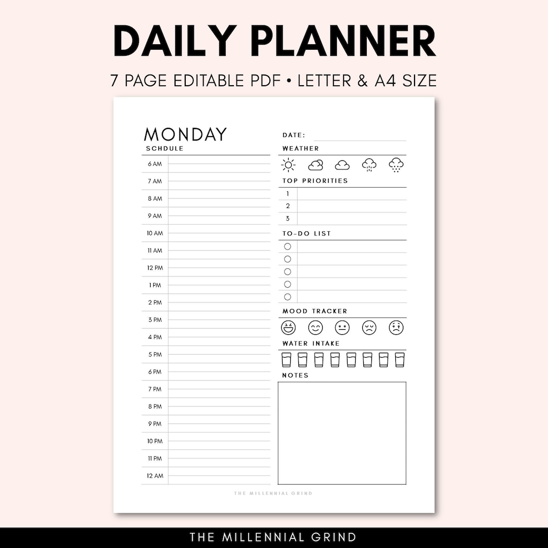 Daily Planner | Daily Schedule | Half-hour Planner | To-do List | Mood ...