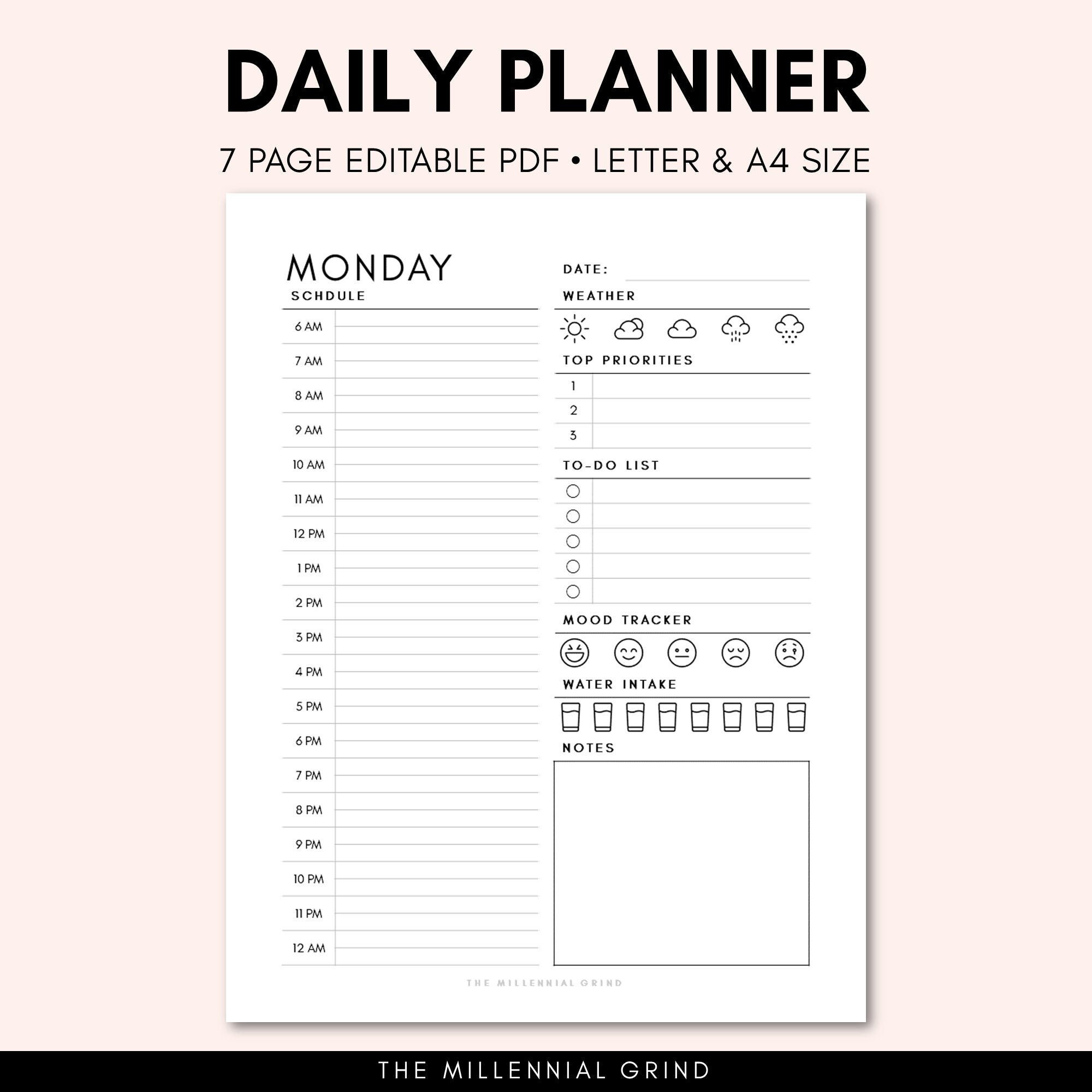Prints Daily Planner Printable Daily To Do List Daily Hourly Schedule Prints Daily Planner Printable Daily To Do List Daily Hourly Schedule