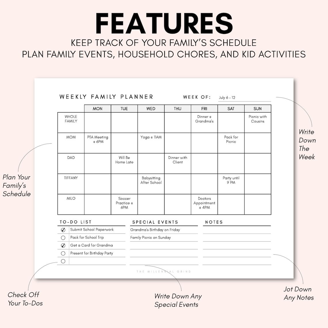 Weekly Family Planner Printable Instant PDF Download Fillable PDF US ...