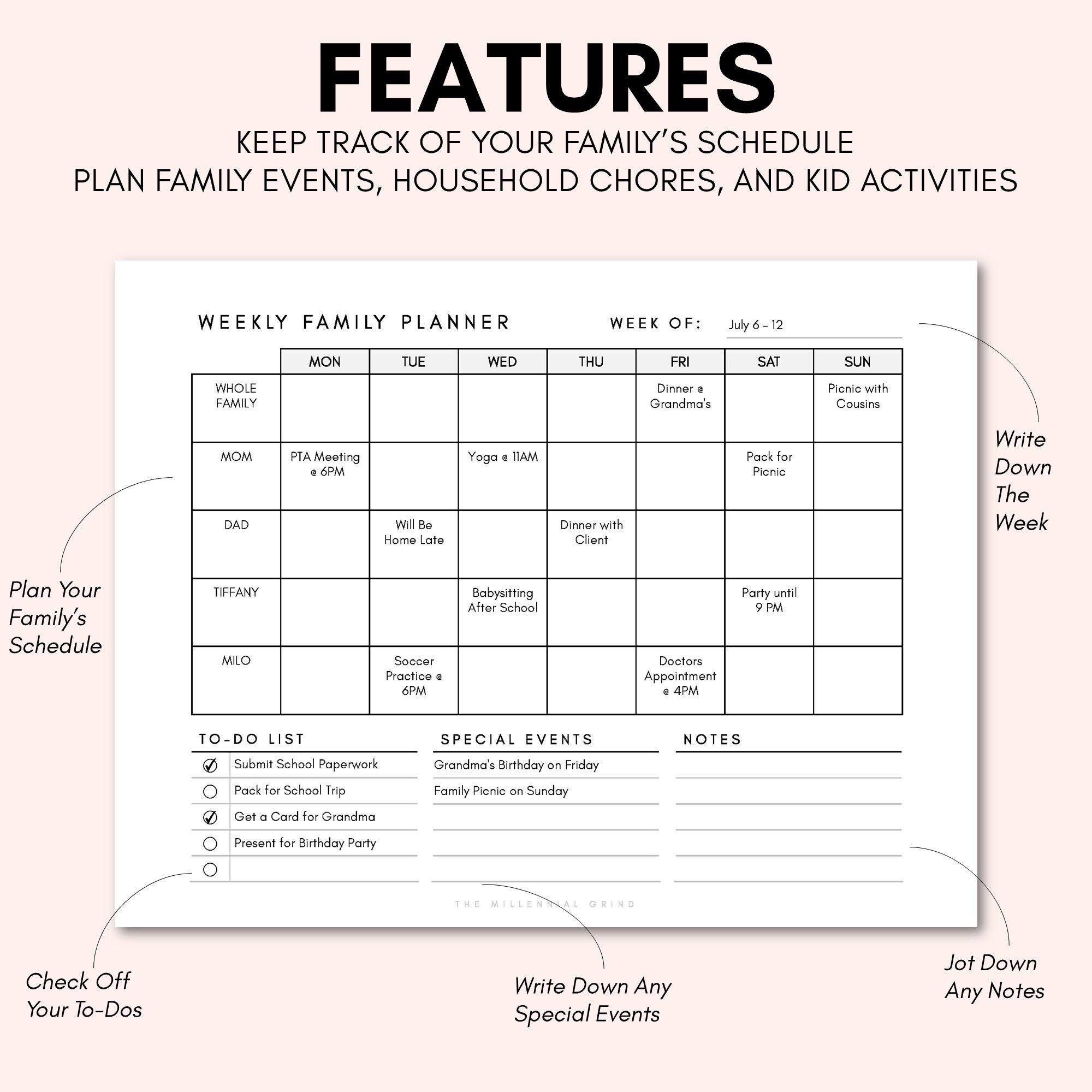 Weekly Family Planner Printable Instant PDF Download Fillable PDF US ...