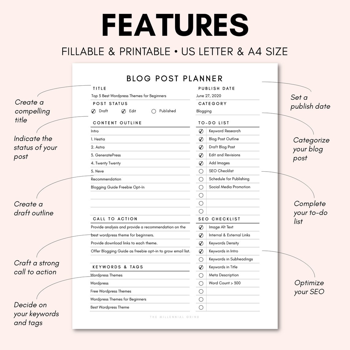 Blog Post Planner | Blogging Planner | Blog Post Checklist Template ...