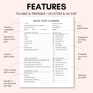 Blog Post Planner | Blogging Planner | Blog Post Checklist Template ...