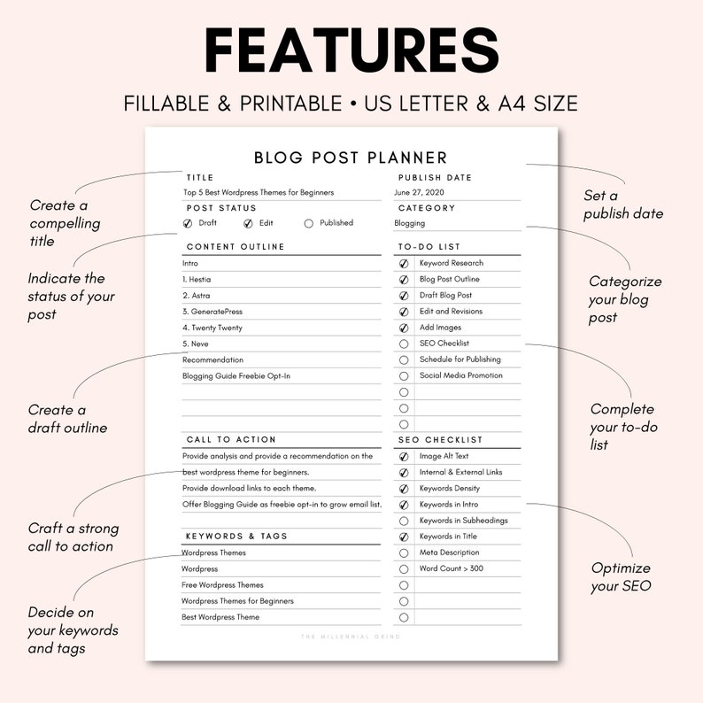 Blog Post Planner | Blogging Planner | Blog Post Checklist Template ...