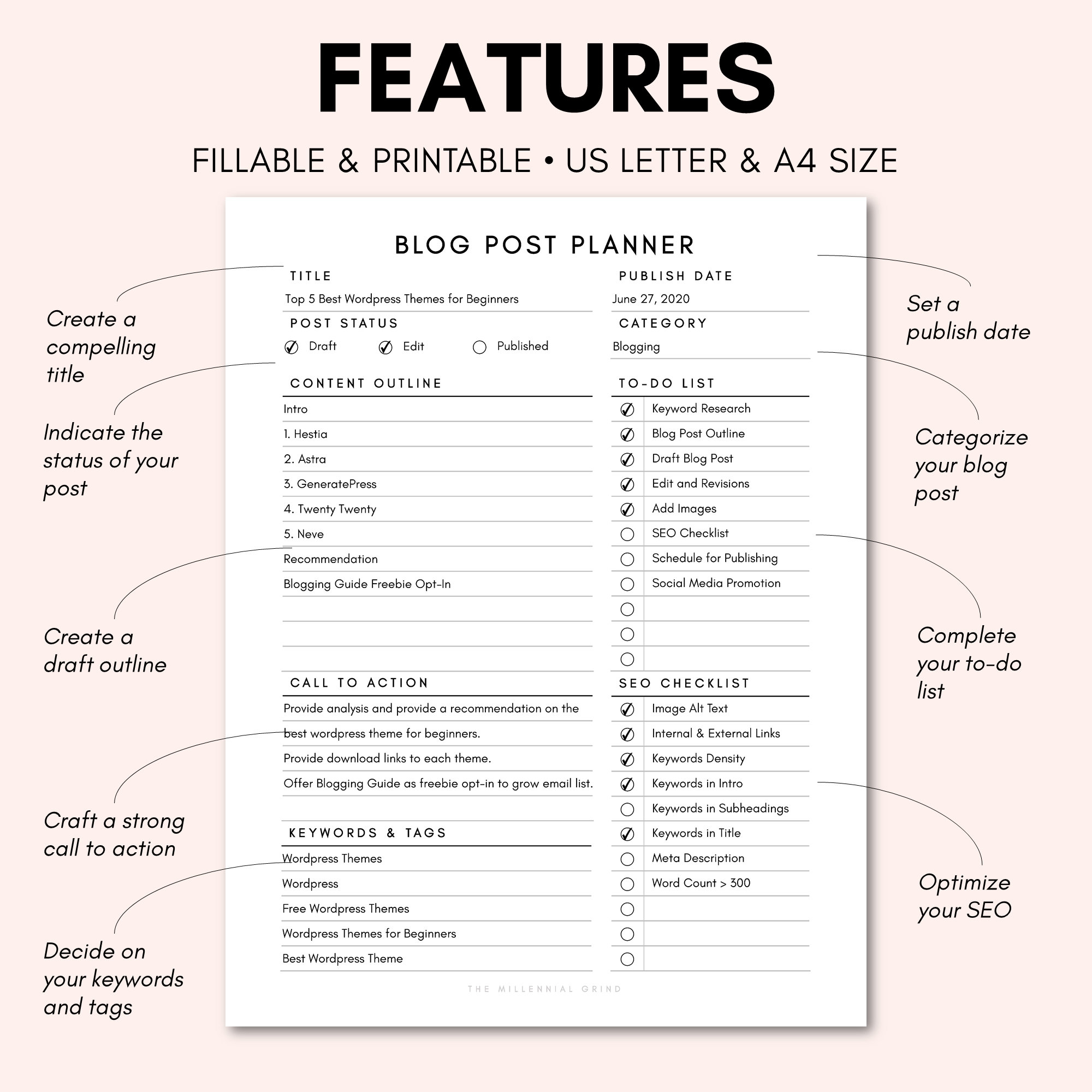 Blog Post Planner | Blogging Planner | Blog Post Checklist Template ...