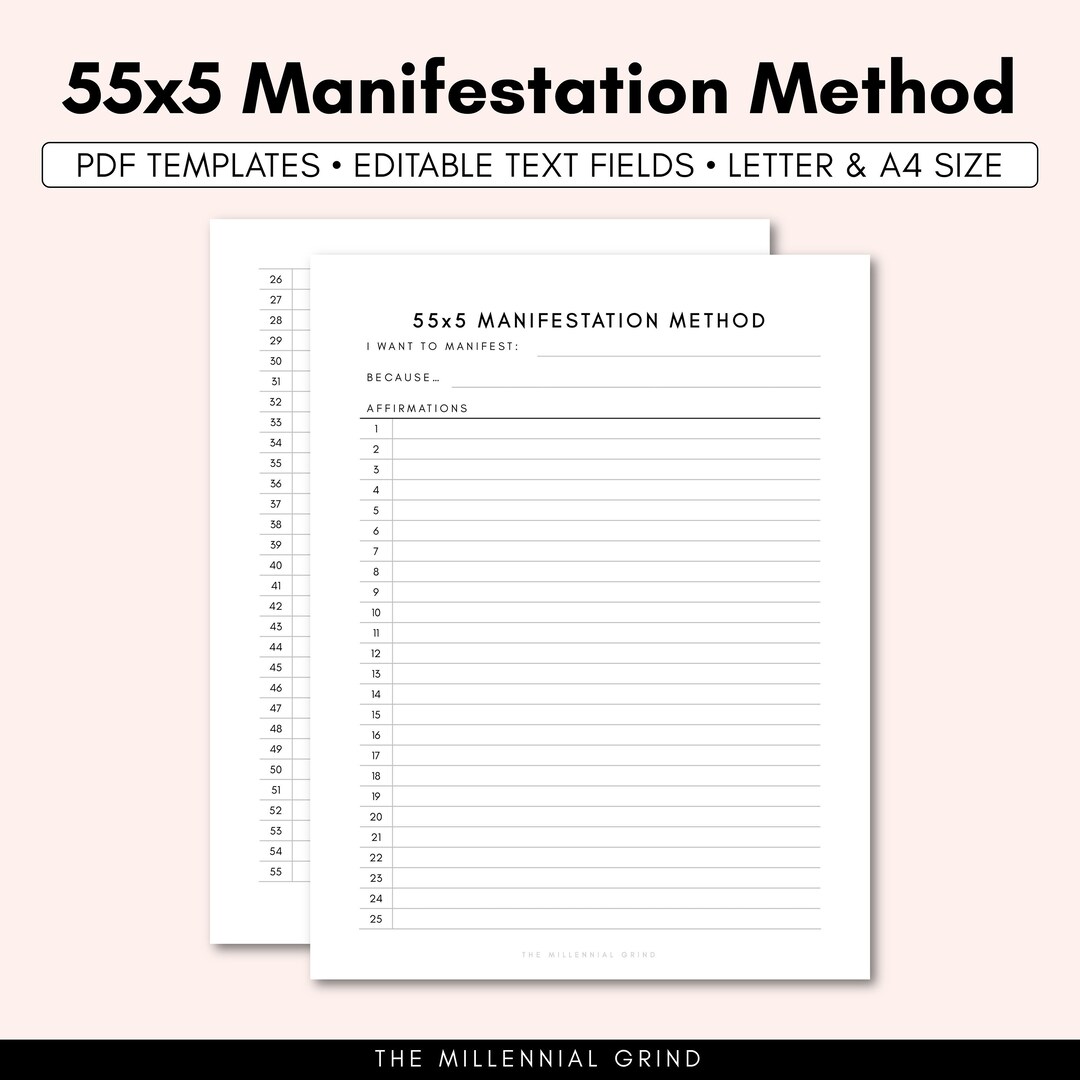 55x5 Method For Manifesting Manifestation Journal Manifestation Planner